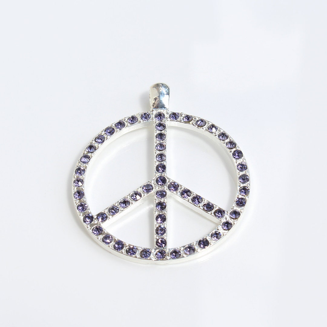 Peace Sign Charm Pendant Rhinestone Peace Sign Charm Large - Etsy