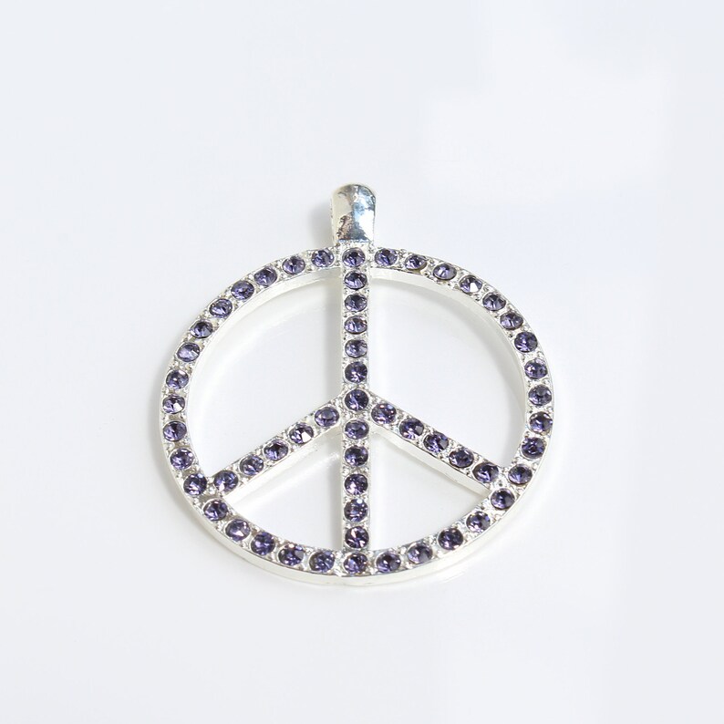 Peace Sign Charm Pendant Rhinestone Peace Sign Charm Large - Etsy