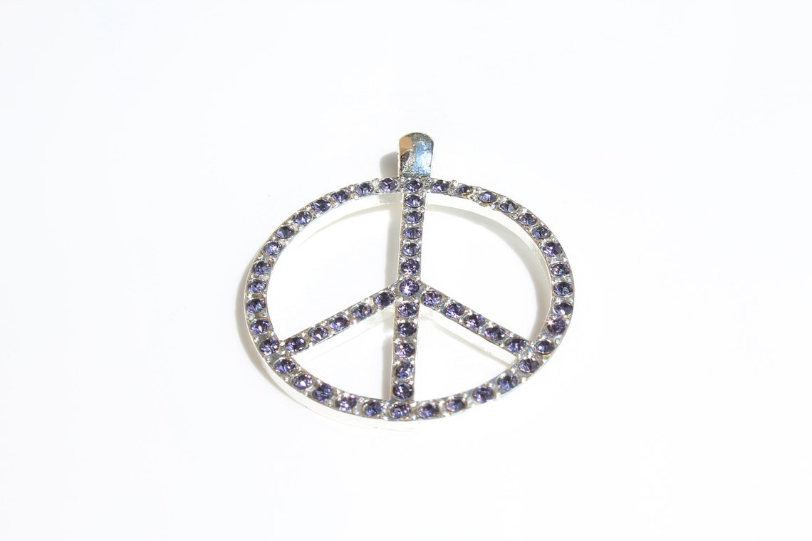 Peace Sign Charm Pendant Rhinestone Peace Sign Charm Large - Etsy