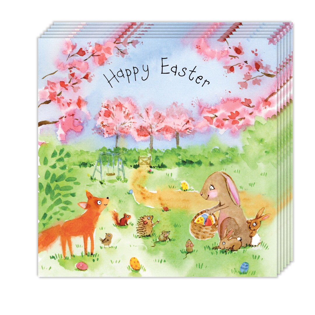 Pack of 12 Easter Cards - Easter Bunny Design - Cute Easter Cards ...