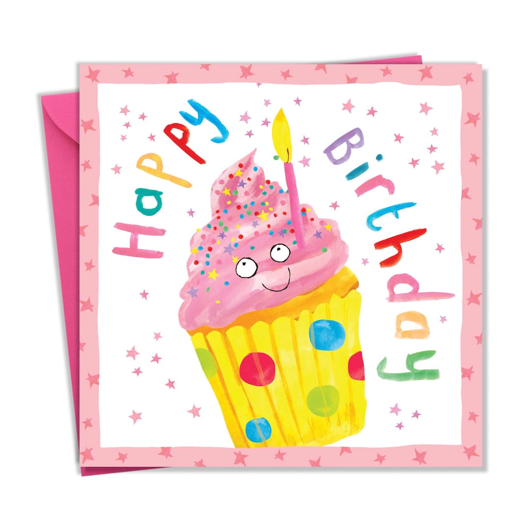 Girls Birthday Card With Cute Cupcake Design - Birthday Card for Girl ...