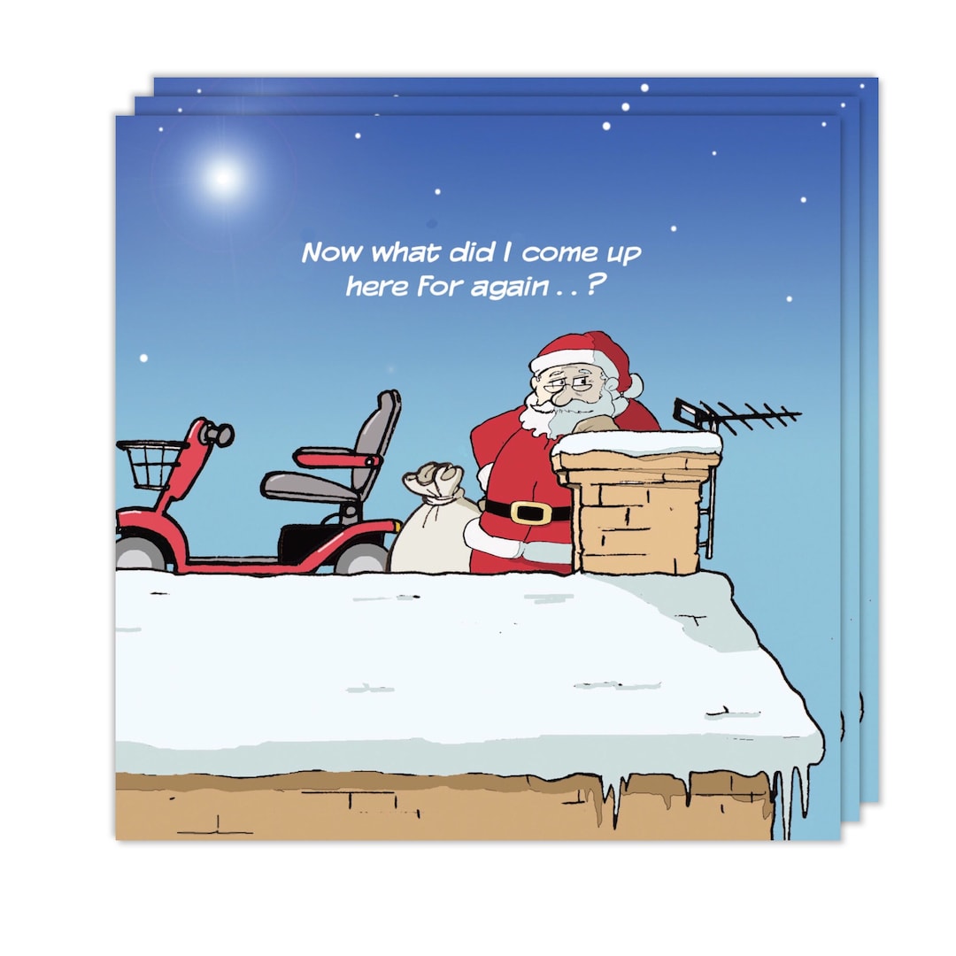 Pack of 3 Funny Christmas Cards - Senior Santa Design - Funny Christmas ...