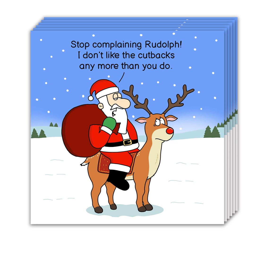 Pack of 10 Funny Christmas Cards - Rudolph Cutbacks Design - Merry ...