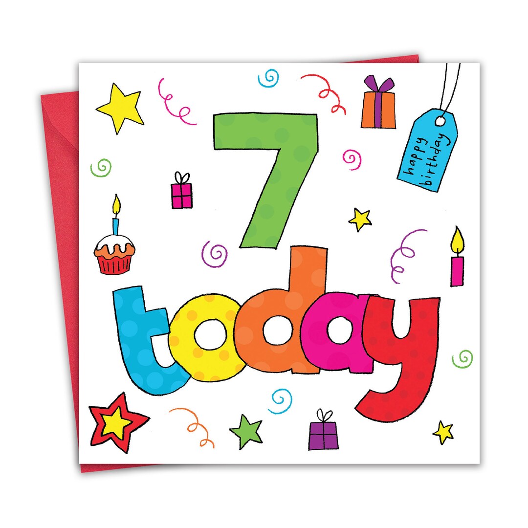 7th Birthday Card for Boy or Girl - Seventh Birthday Card Girl or Boy ...