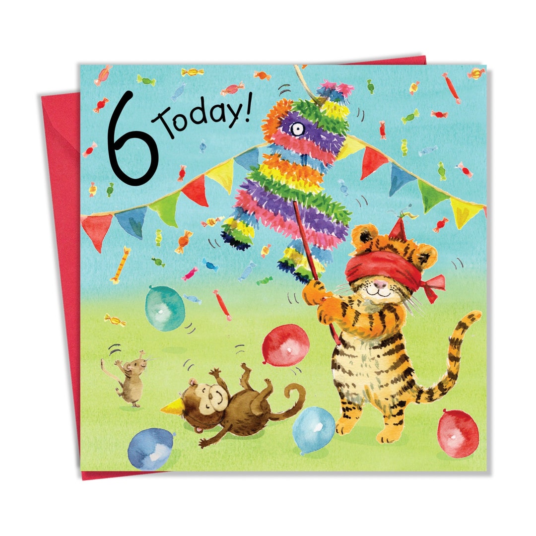6th Birthday Card for Boy or Girl Tiger - Children's Sixth Birthday ...