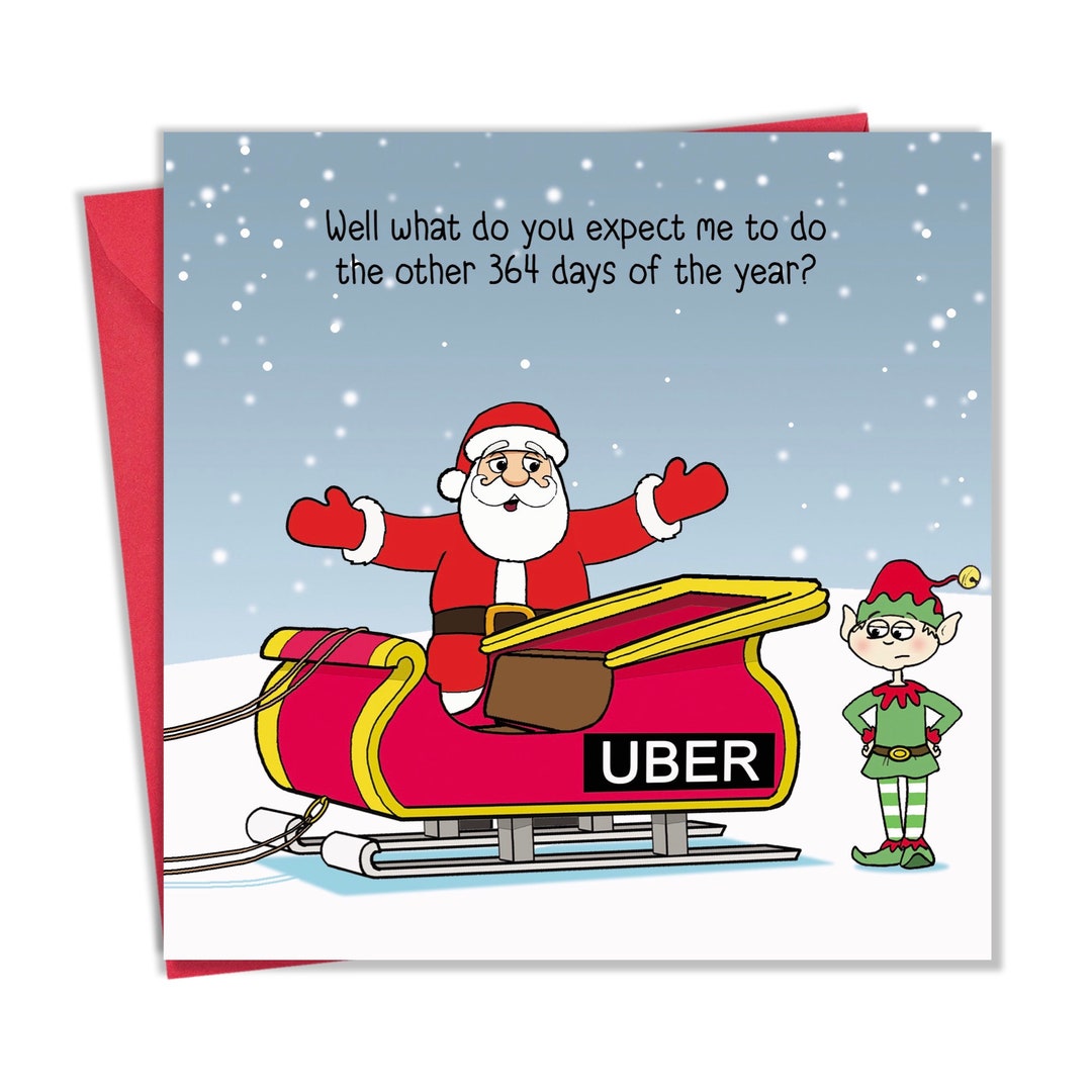 Funny Christmas Card Santa & Uber Merry Christmas Card Funny Xmas Card ...