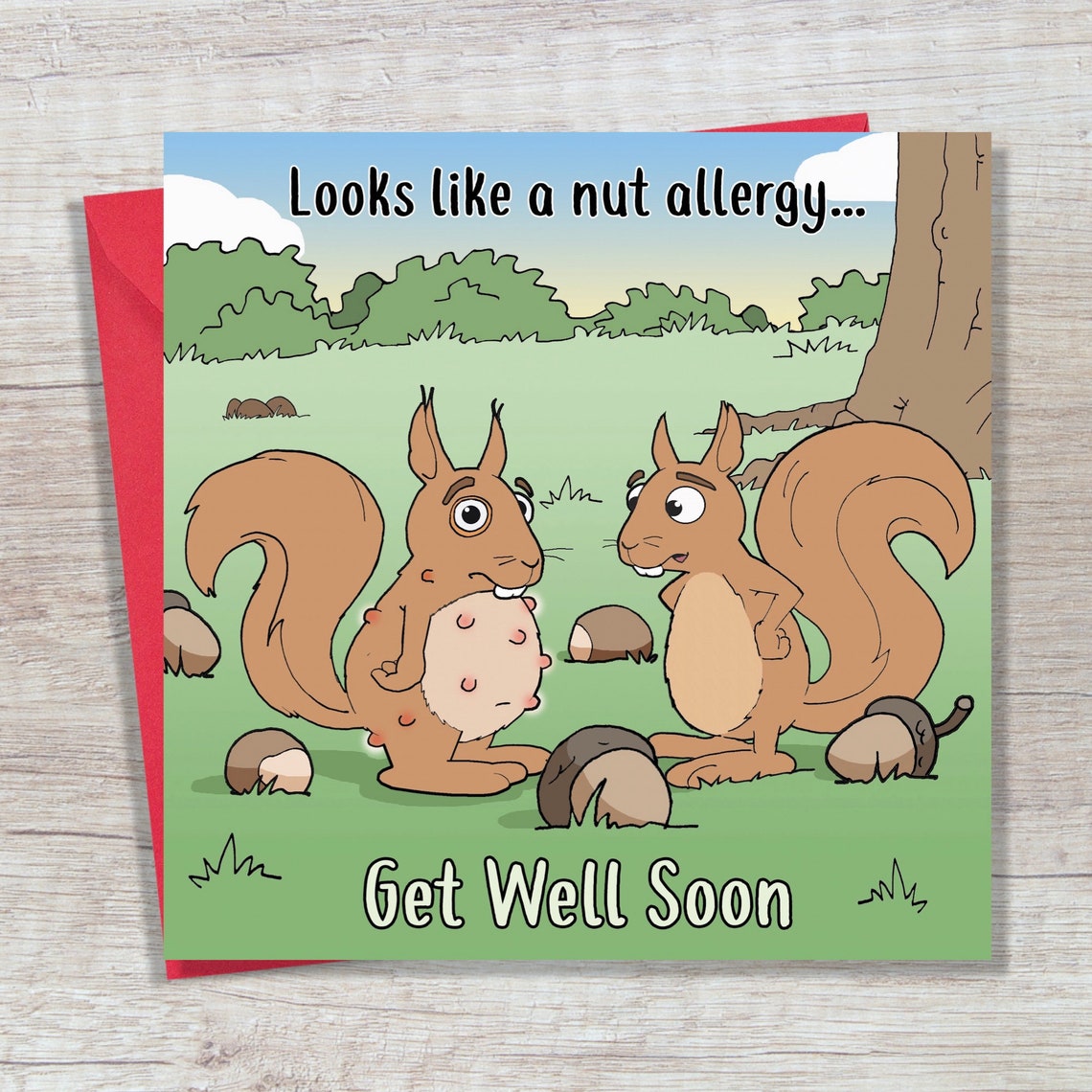 Get Well Soon Card Funny Squirrel Nut Allergy – Funny Get Well Card ...