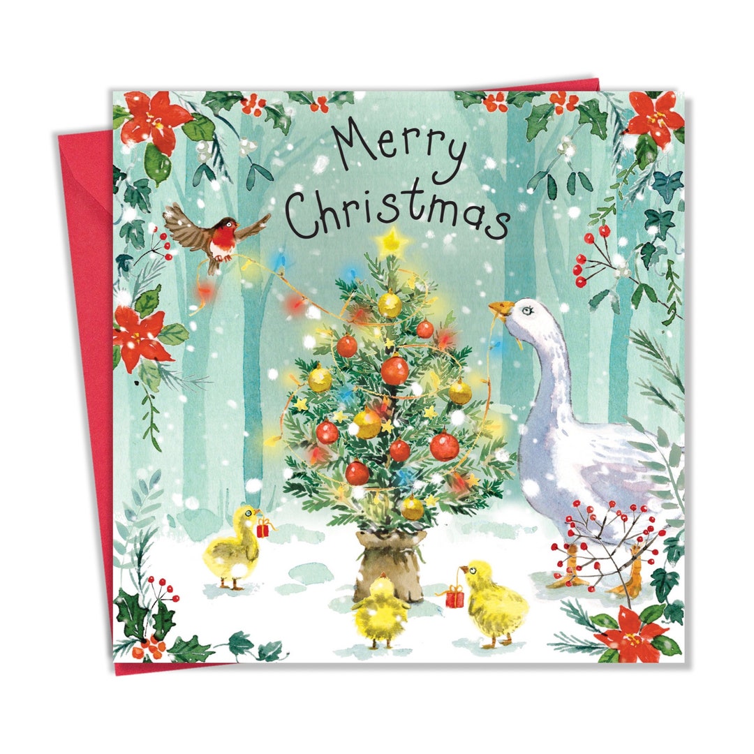 Merry Christmas Card With Cute Goose - Cute Christmas Card - Xmas Card ...