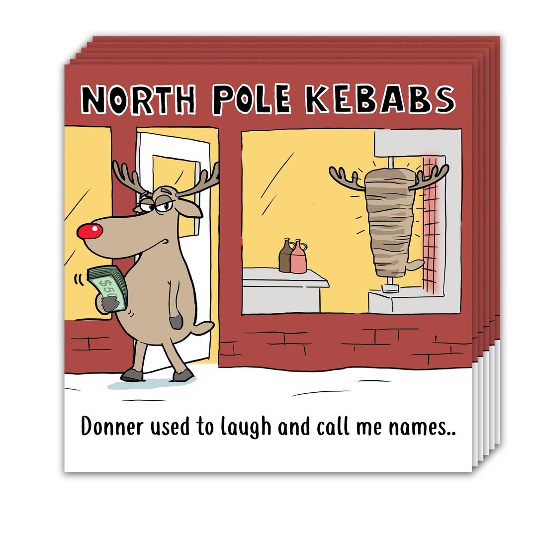 Pack of 10 Funny Christmas Cards Donner Kebab Design Merry Christmas ...