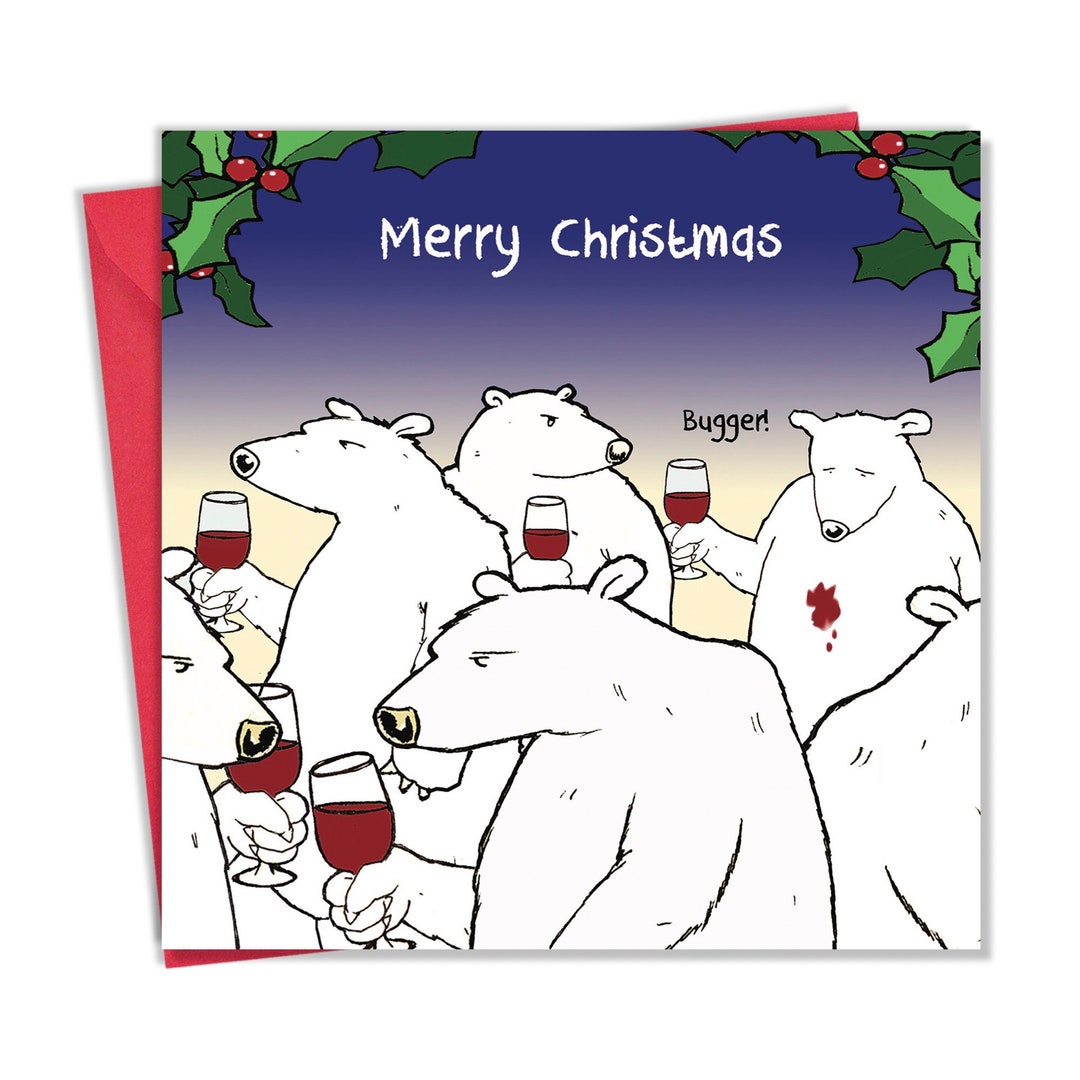Funny Christmas Card Wine & Polar Bears Merry Christmas Card Funny Xmas ...