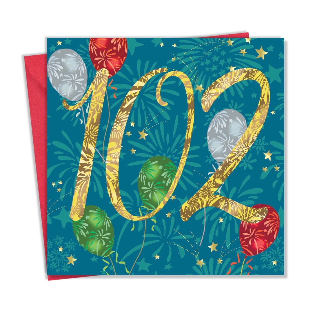 Happy 102nd Birthday Card for Him Her - 102 Years Old Card - Age 102 ...