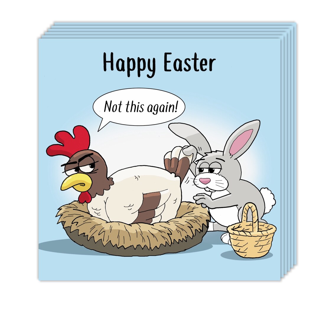 Pack of 10 Funny Easter Cards - Hen & Bunny Design - Humour Easter ...