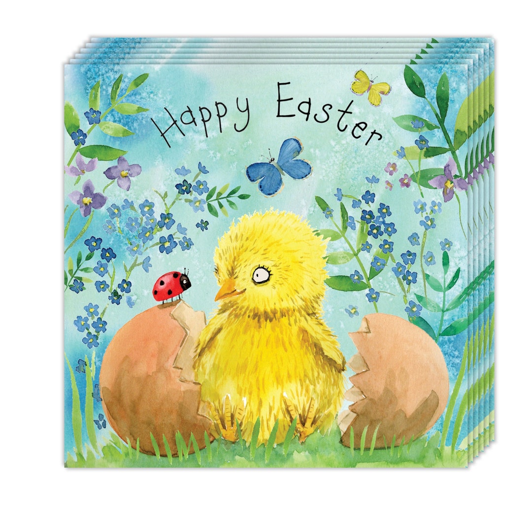 Pack of 6 Easter Cards - Easter Chick Design - Cute Easter Cards Multipack - 6 Pack of Easter ...