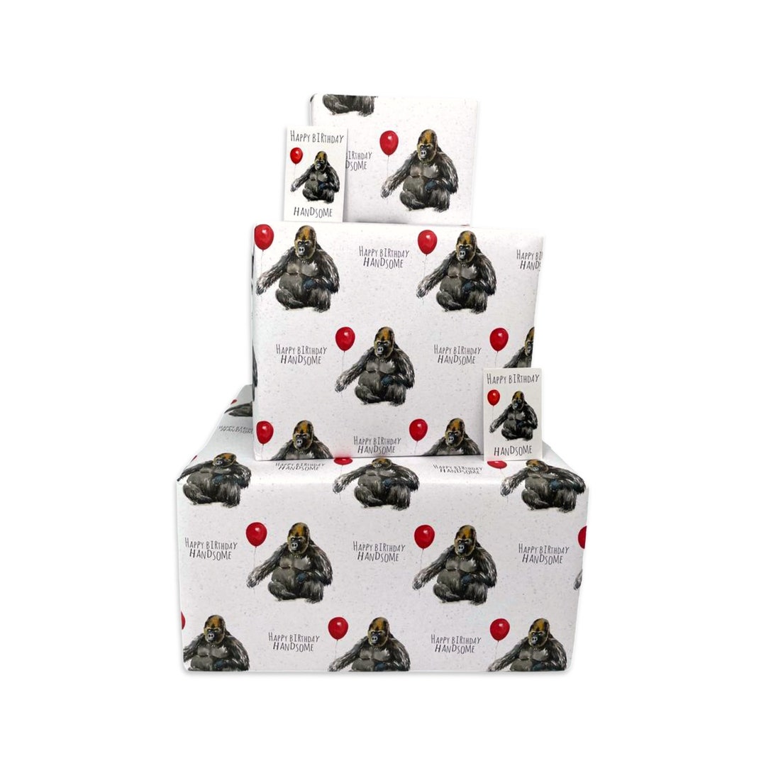 Happy Birthday Wrapping Paper for Men - Handsome Gorilla - 2, 4 or 6 ...