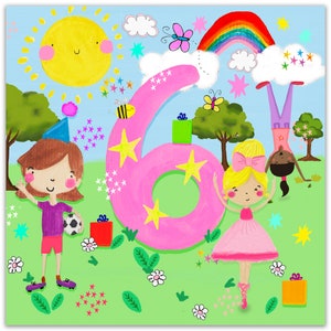 6th Birthday Card for Girls - Park - Age 6 Happy Birthday Card - Sixth ...