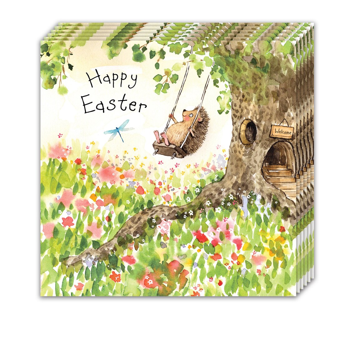 Pack of 12 Easter Cards - Hedgehog Design - Cute Easter Cards Multipack ...