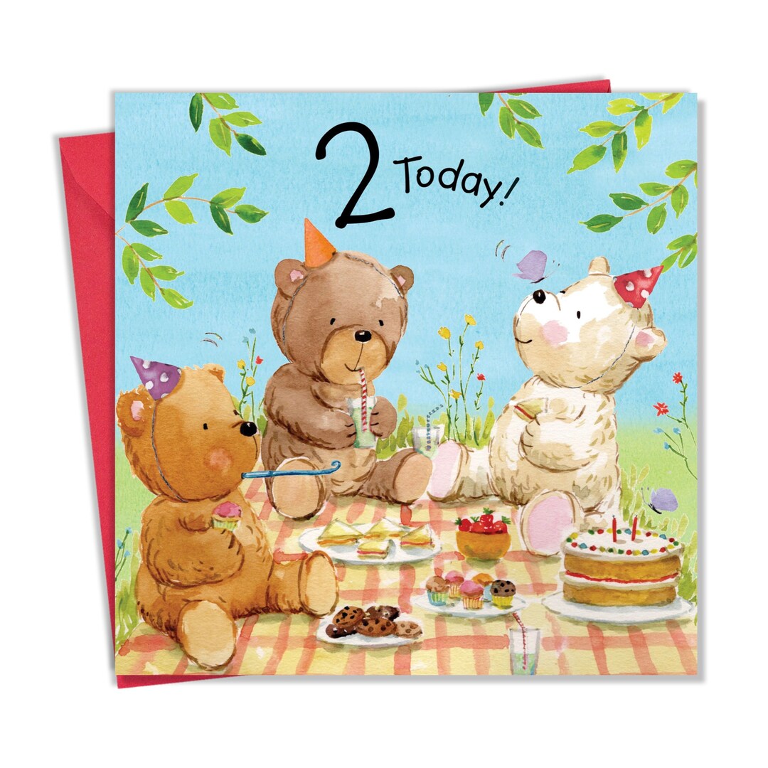 2nd Birthday Card for Boy or Girl Teddy Bears - Children's Second ...
