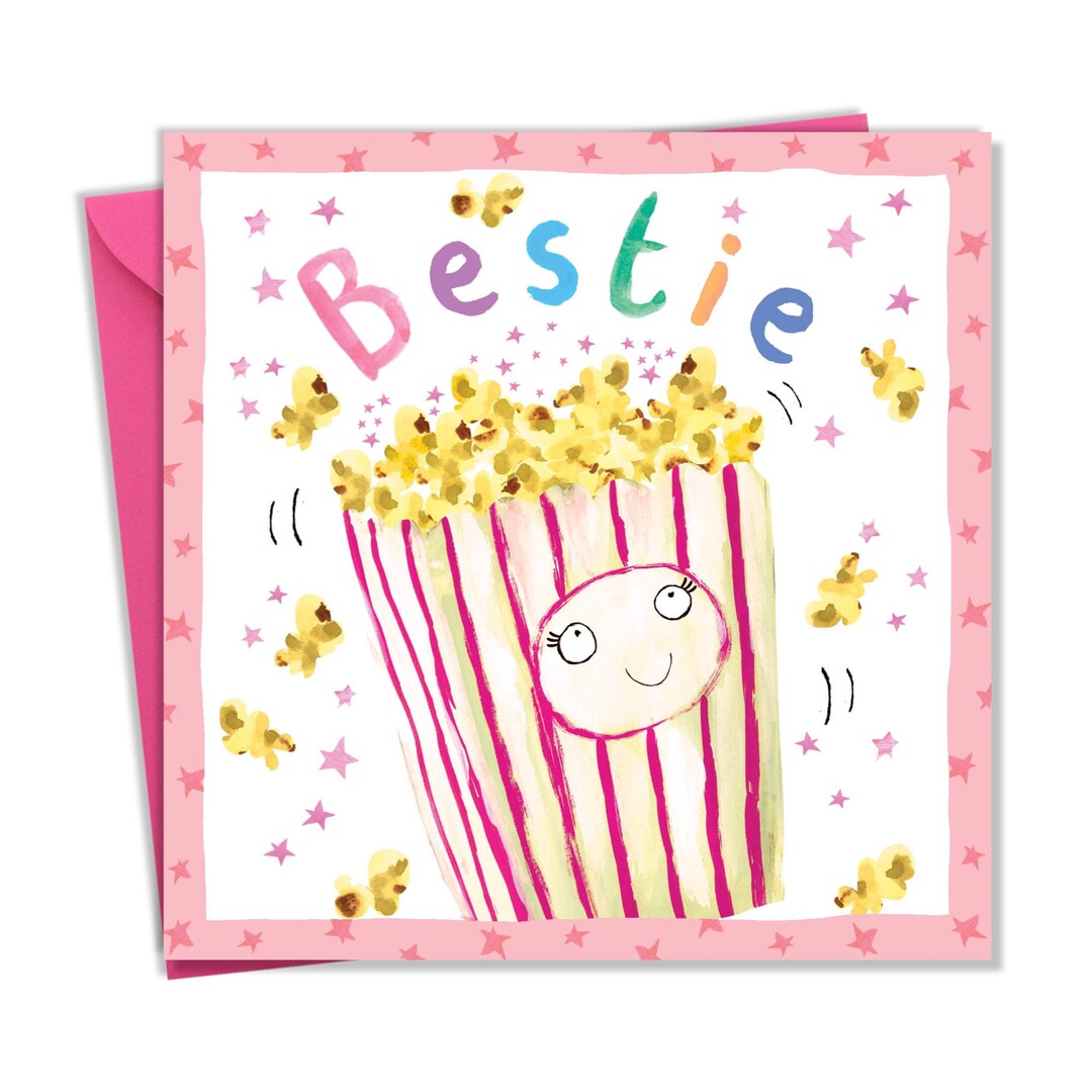 Bestie Birthday Card for Girls With Cute Popcorn Design - Childrens ...
