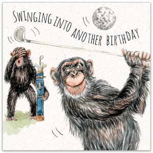 Funny Golf Birthday Card - Chimpanzees - Mens Golf Happy Birthday Card ...