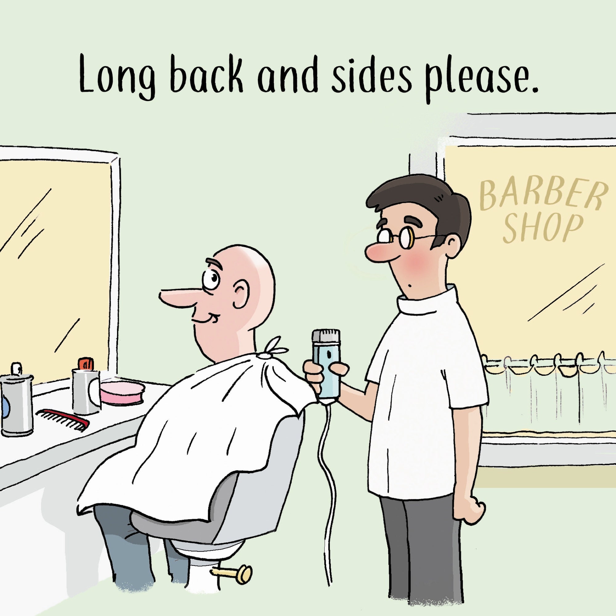 Funny Card With Bald Man Haircut - Funny Blank Card - Funny Birthday ...