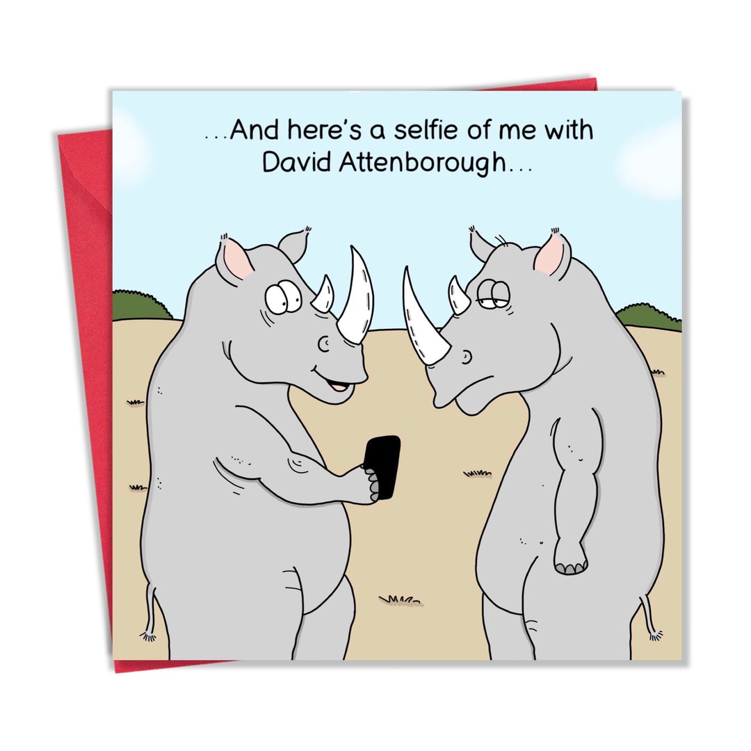 Funny Card With Rhino Selfie - Funny Blank Card for Any Occasion ...