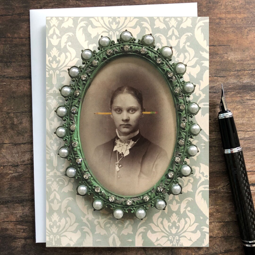 Pencil Portrait Victorian Notecard Altered Cabinet Card Notecard Funny ...