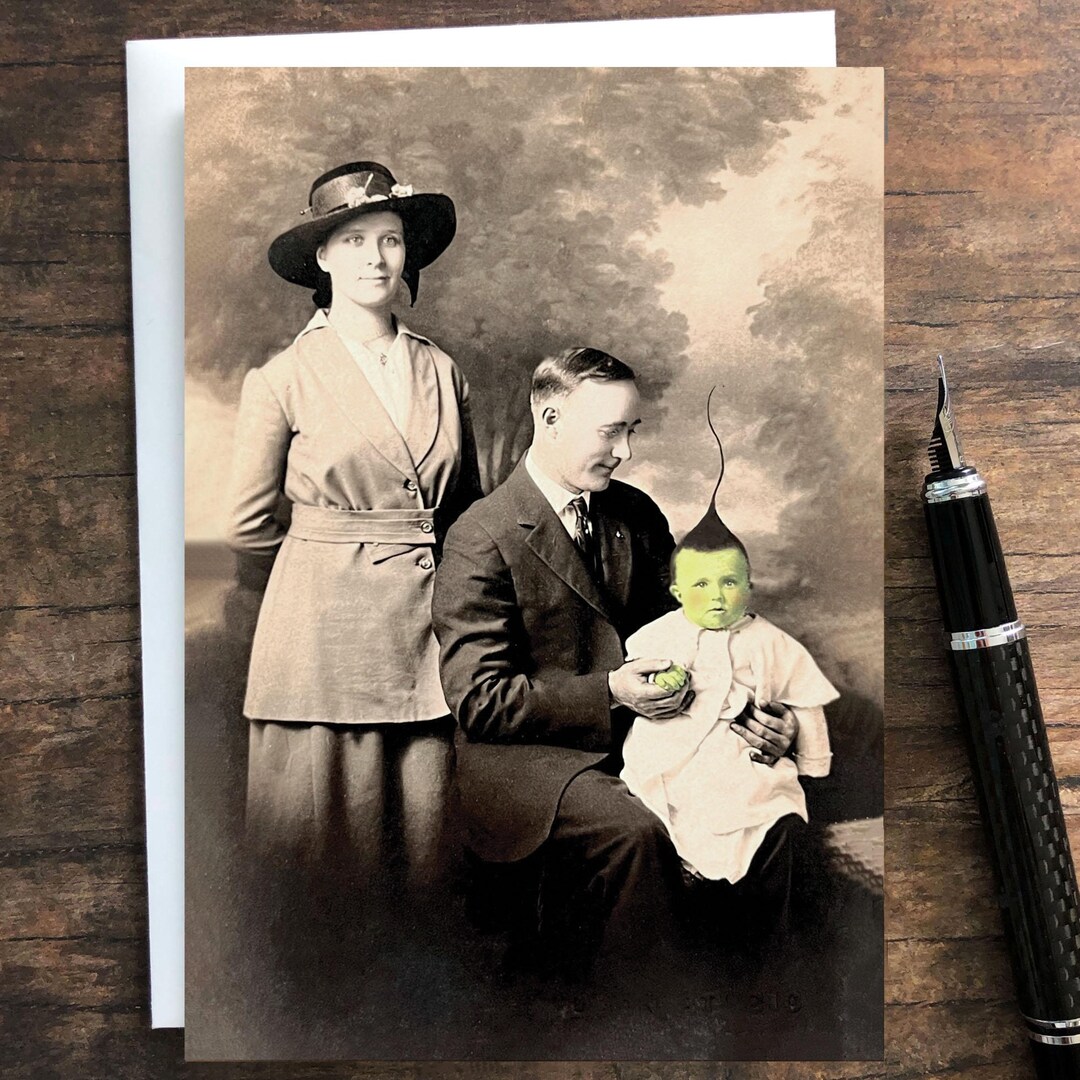 Funny Alien Baby Altered Vintage Photo Greeting Card • Blank Inside ...