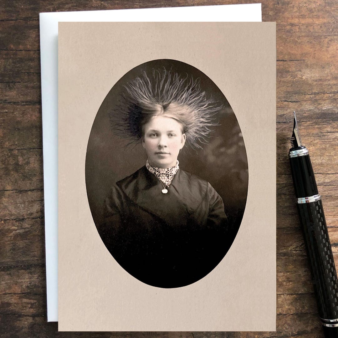 Crazy Hair: Funny Altered Vintage Photo Greeting Card • Blank Inside - Etsy