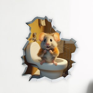 Mouse Sitting on Toilet, Mouse Hole Decal, Cute Mouse Sticker, Skirting ...
