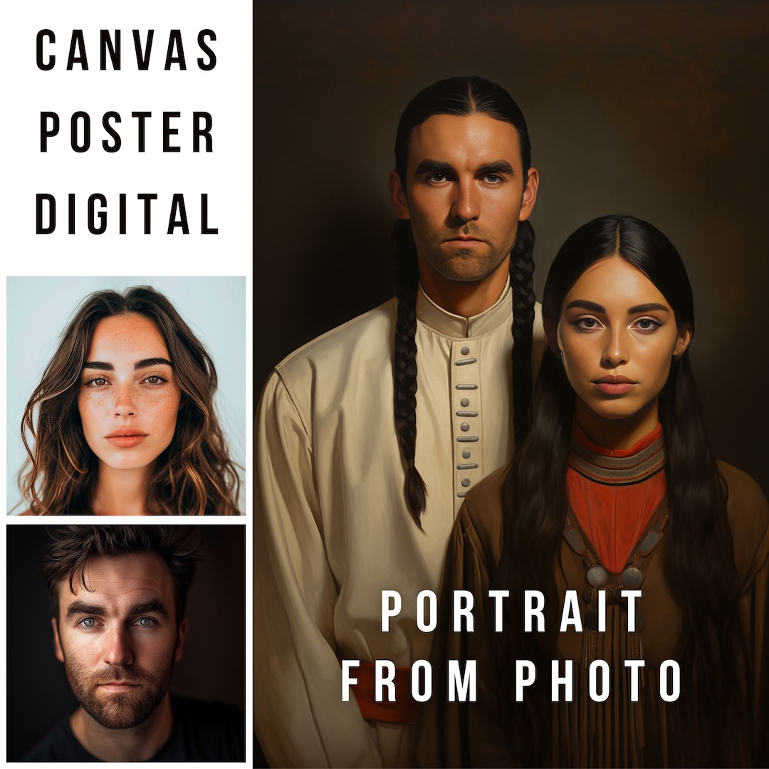 Custom Native American Couple Portrait From Photo, Personalized Native ...