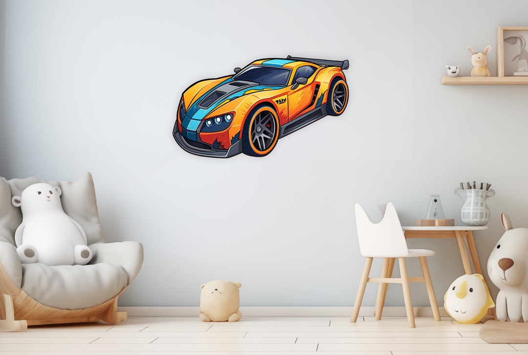Hot Racing Car, Wall Stickers for Kids Room, Flaming Wheels, Nursery ...