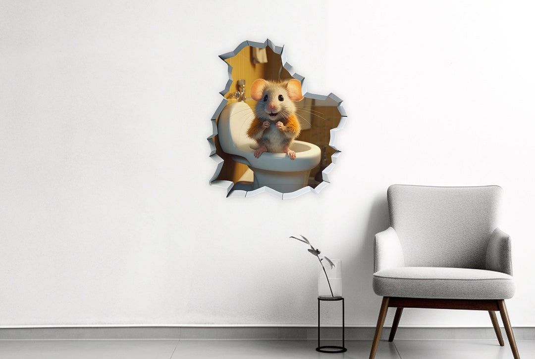 Mouse Sitting on Toilet, Mouse Hole Decal, Cute Mouse Sticker, Skirting ...
