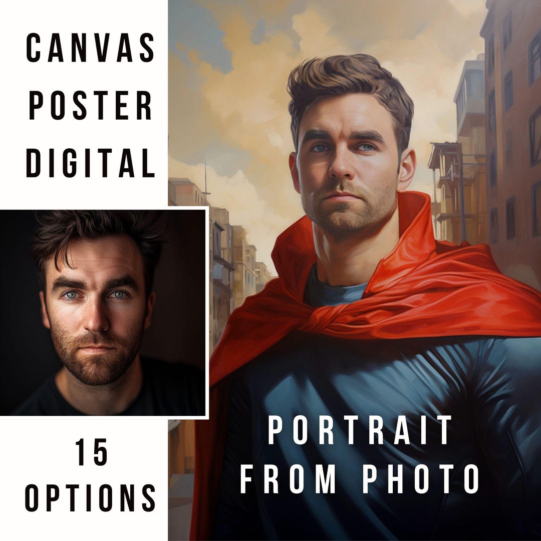 Superhero Oil Portrait From Photo, Face Swap, Superhero Wall Art ...