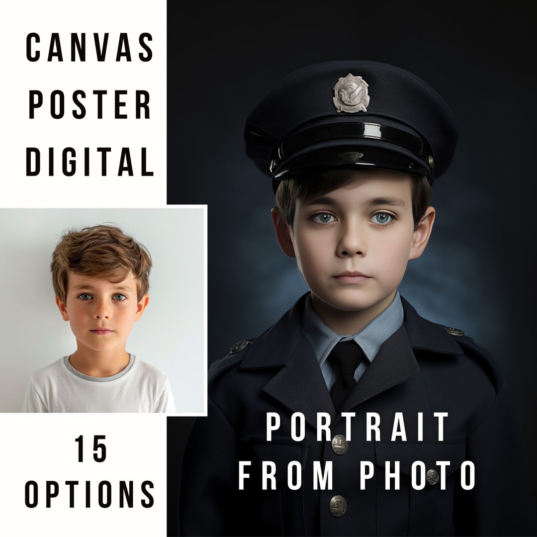 Policeman Portrait From Photo, Personalized Kids Portrait, Face Swap ...