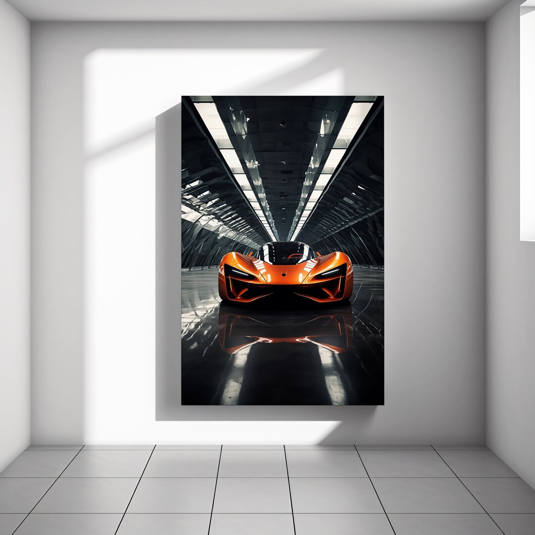 Futuristic Supercar Art Print, Night City Lights, Large Framed Sport ...
