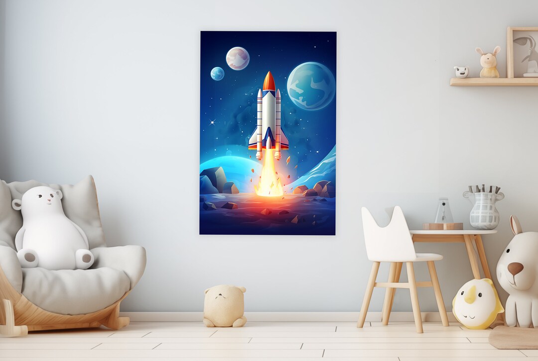 Space Rocket Nursery Decor, Space Canvas, Large Wall Art, Space Prints ...