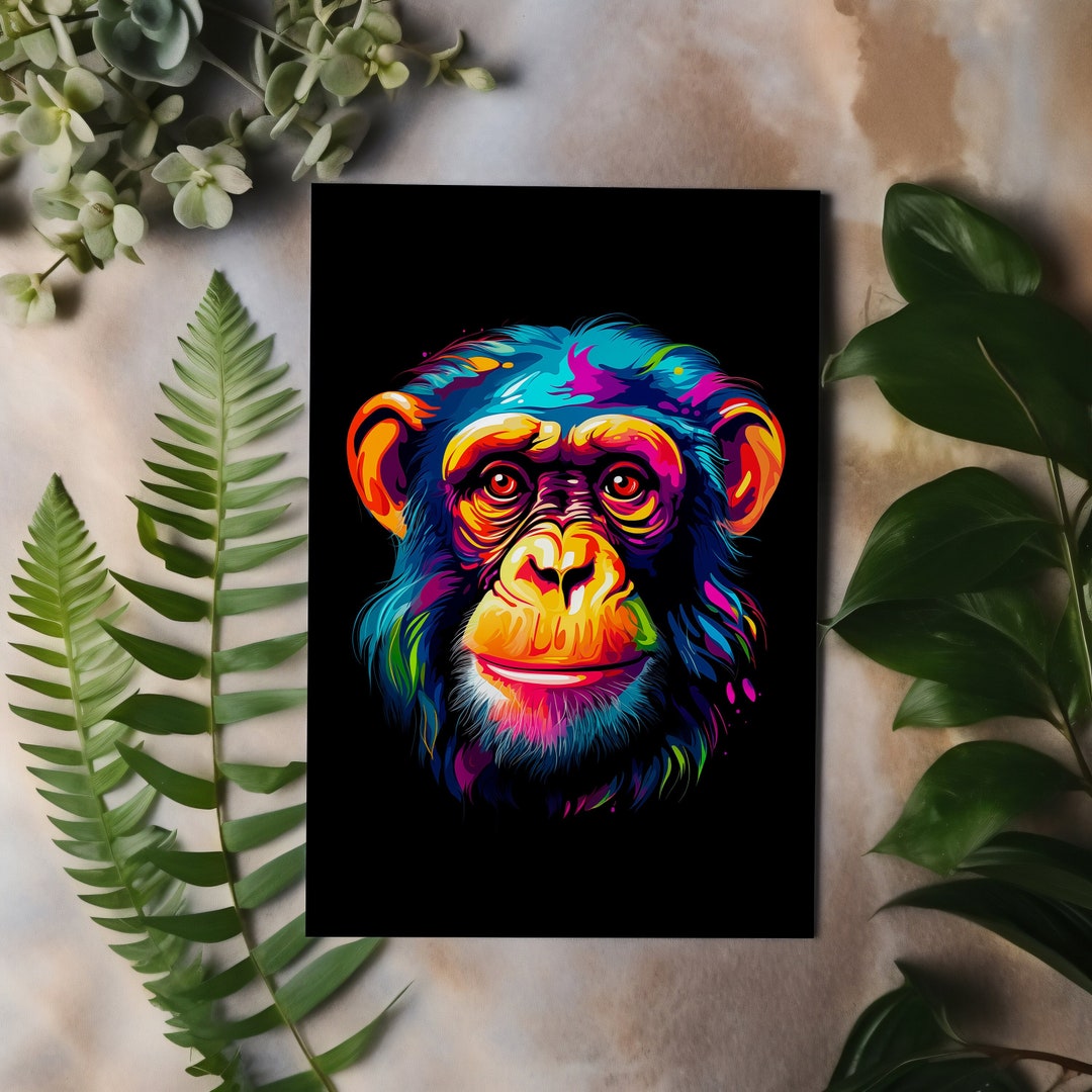 Rainbow Coloured Chimp Canvas, Colourful Paint Splatter Style, Safari ...