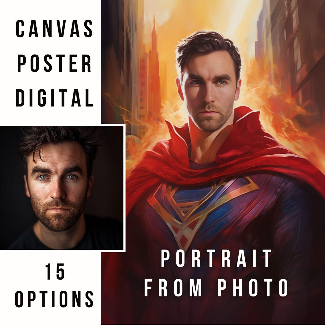 Face Swap Superhero Portrait, Portraits From Photo, Superhero Oil ...
