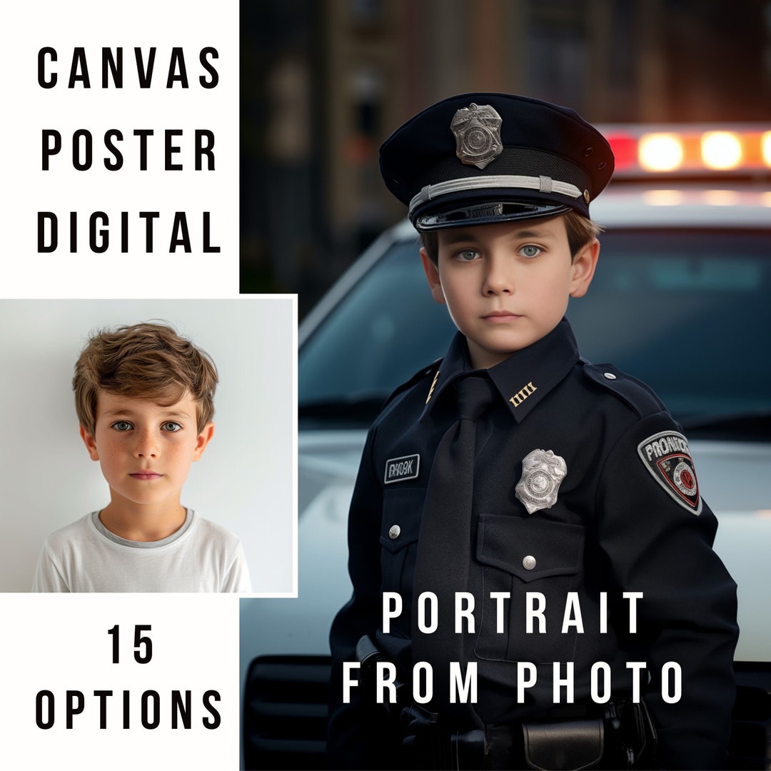 Policeman Portrait From Photo, Kids Portrait, Custom Child Portrait ...