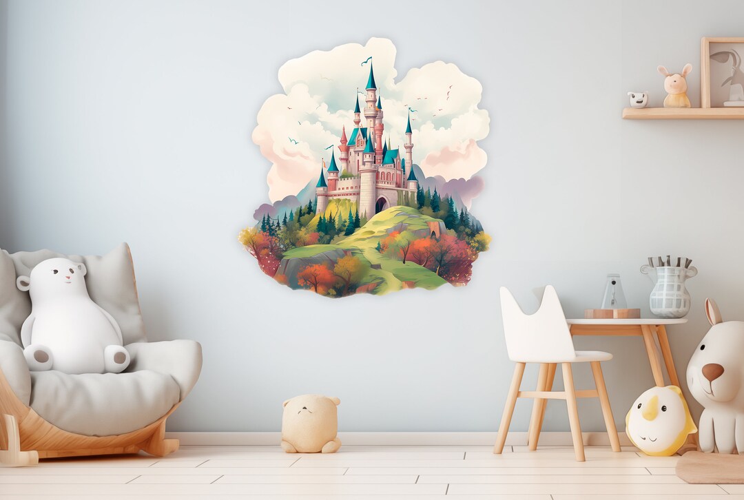 Forest Castle Wall Sticker, Pastel Castle Wall Decal, Nursery Decor ...