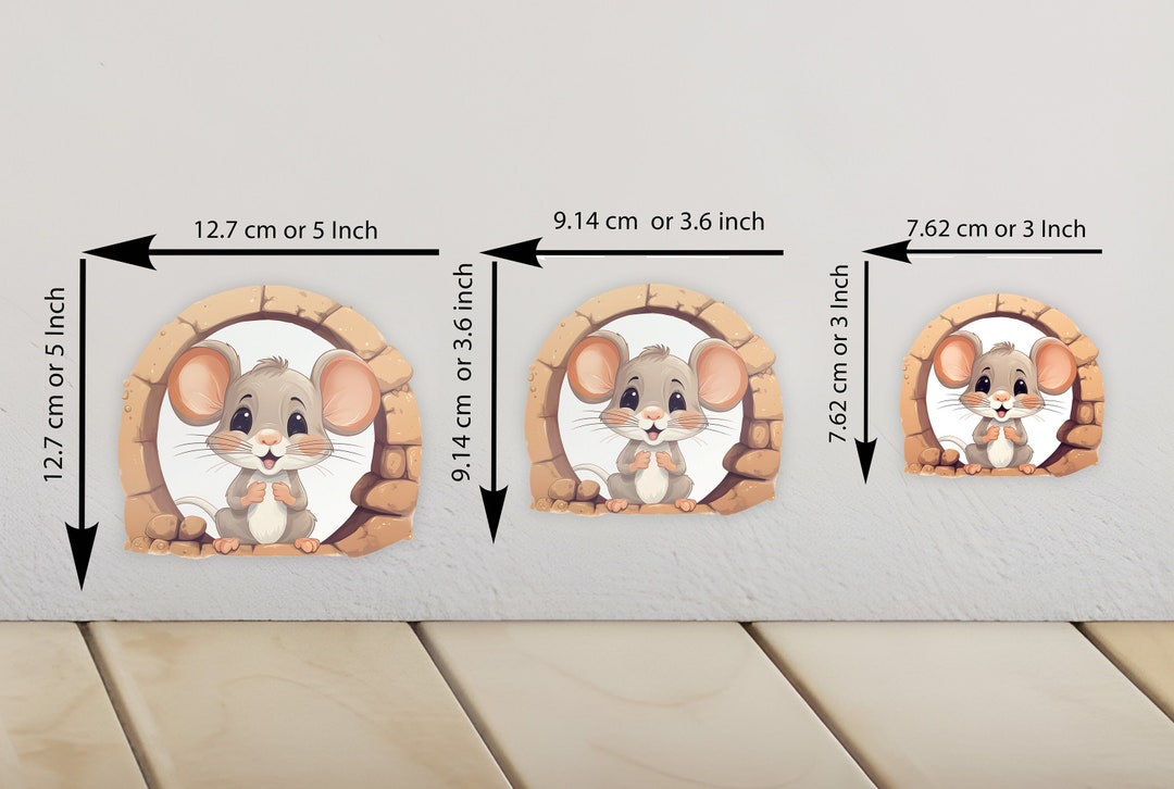 Cartoon Mouse Sticker, Mouse Hole Wall Sticker, 3D Wall Decal, Skirting ...