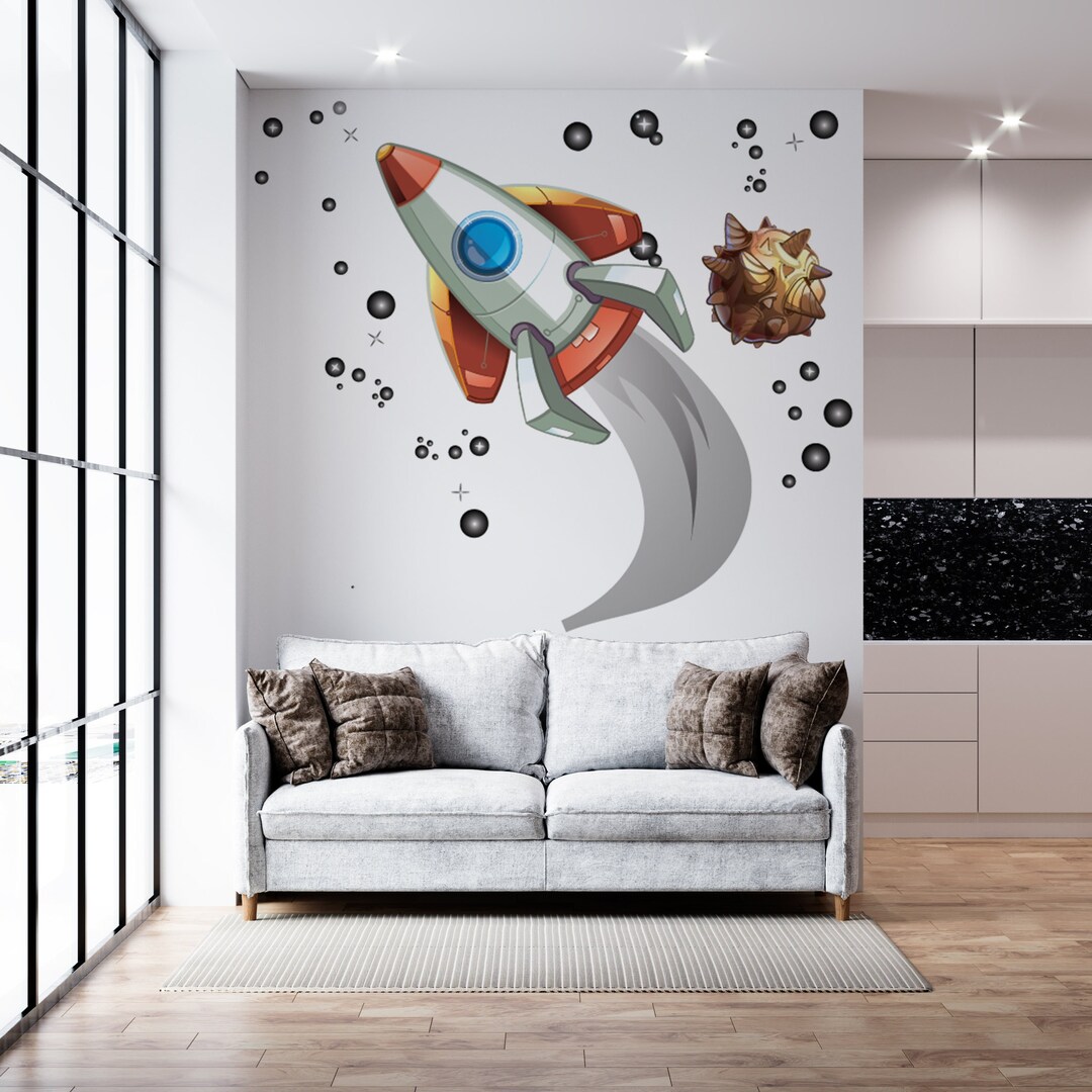 Space Rocket and Meteors Wall Sticker Space Wall Stickers for - Etsy