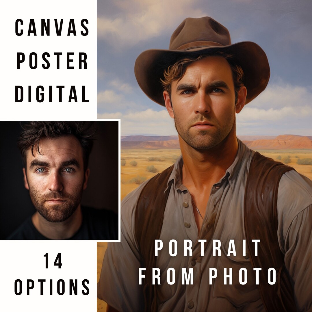Custom Cowboy Portrait From Photo, Personalized Historical Portrait ...