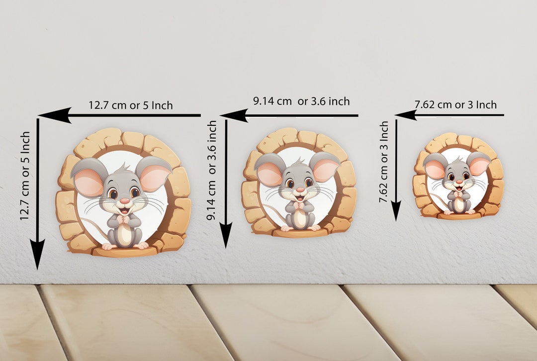 Cute Mouse Wall Sticker, 3D Wall Decal, Skirting Board Sticker, Cartoon ...