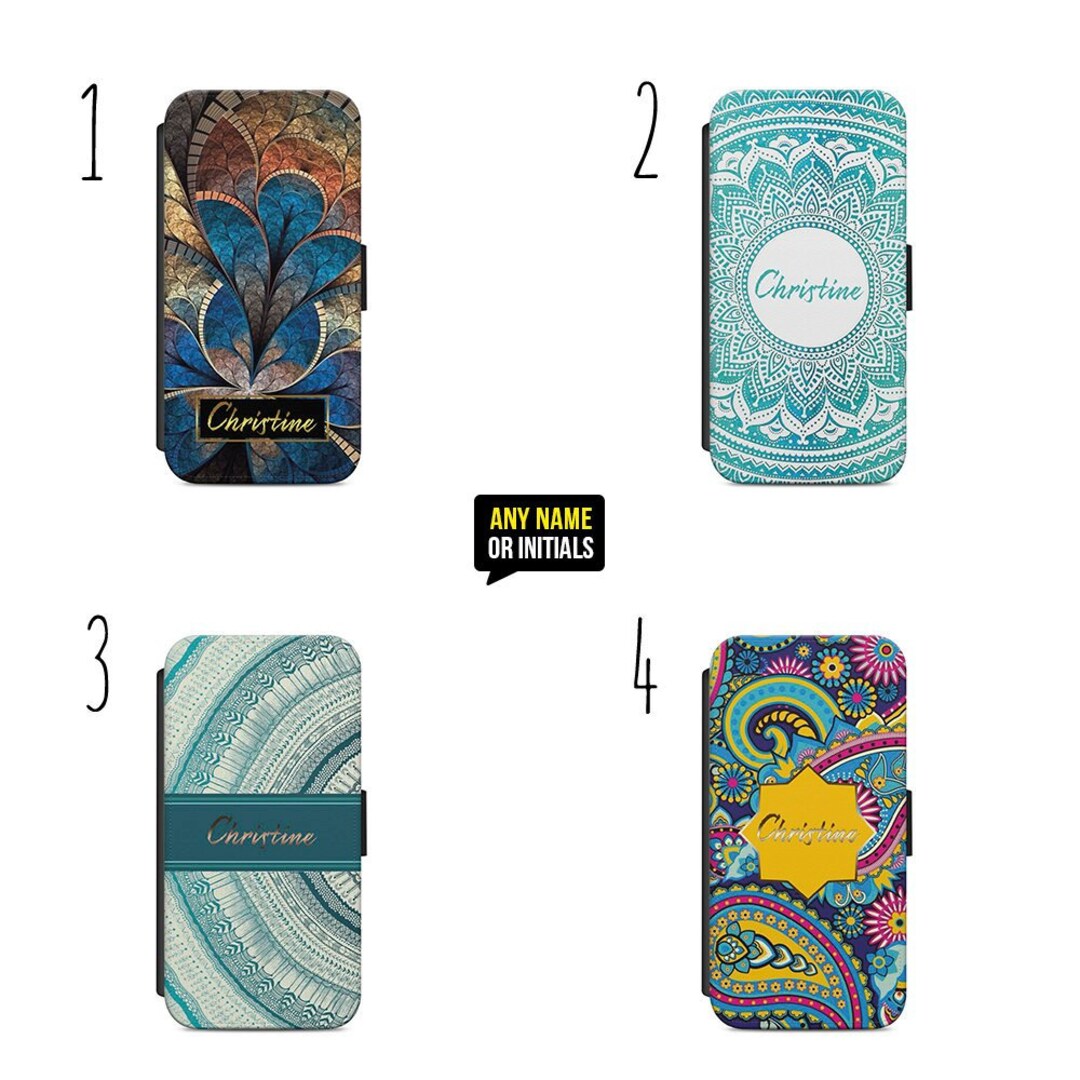 Personalaised Boho Gypsy Bohemian Flip Cases for iPhone 8, Samsung S9 ...