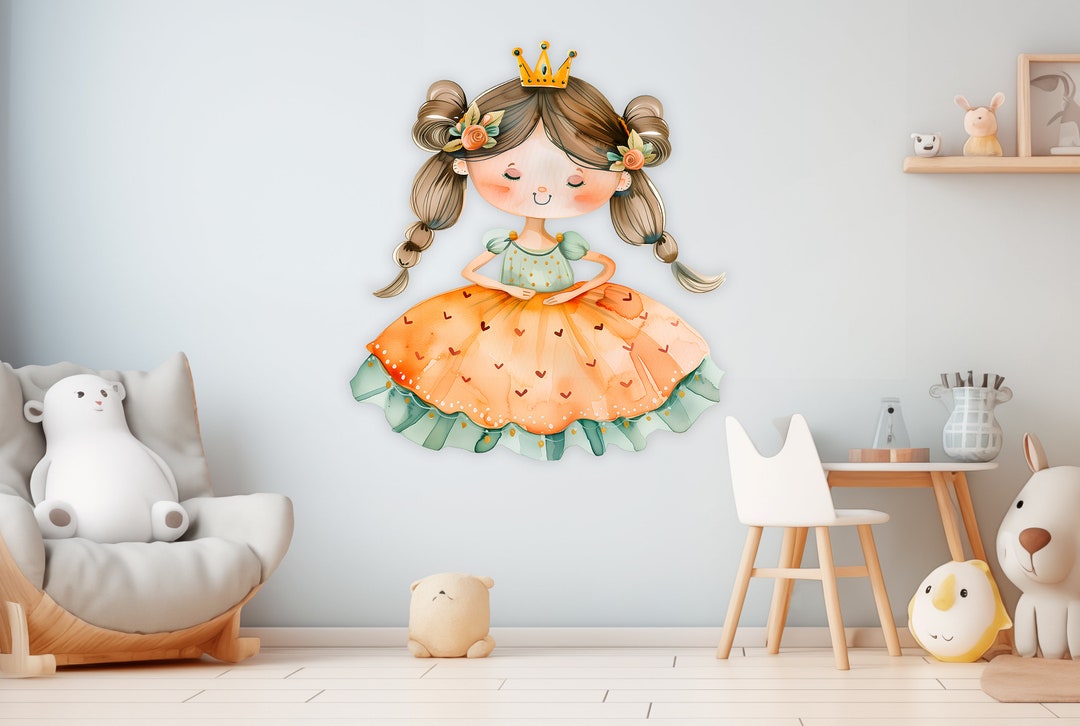Watercolour Princess Decal, Princess Girls Room Decor, Peel and Stick ...