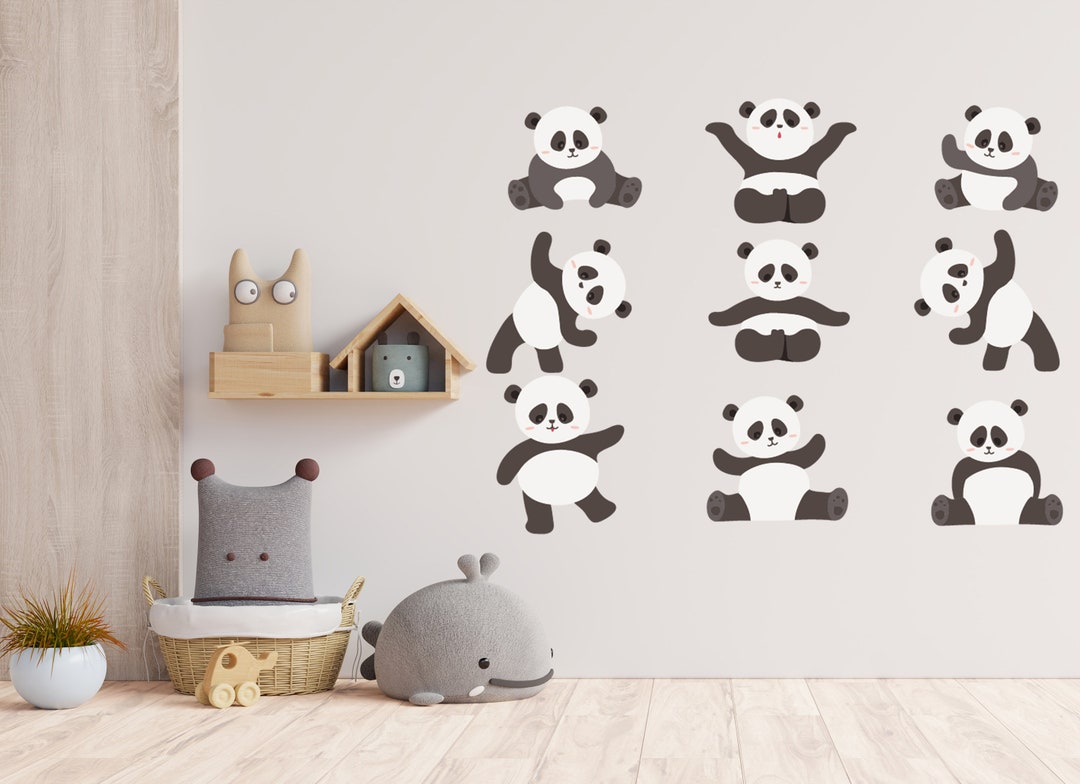 Set of Pandas Stickers Nursery Decals, Cute Panda Face Decals, Vinyl ...