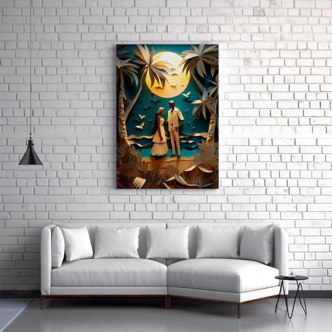 Romantic Scene Quilling Style, Quilled Ocean Waves Scene, Natural ...