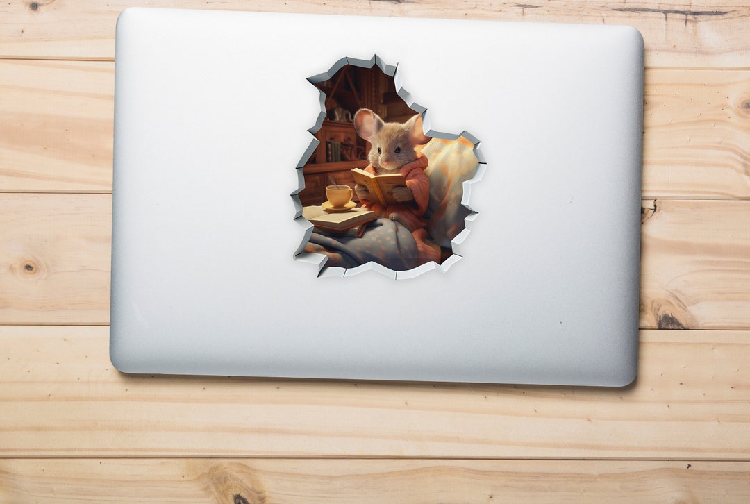 Mouse 3D Wall Stickers, Mouse Reading Books, Removable Wall Decor ...