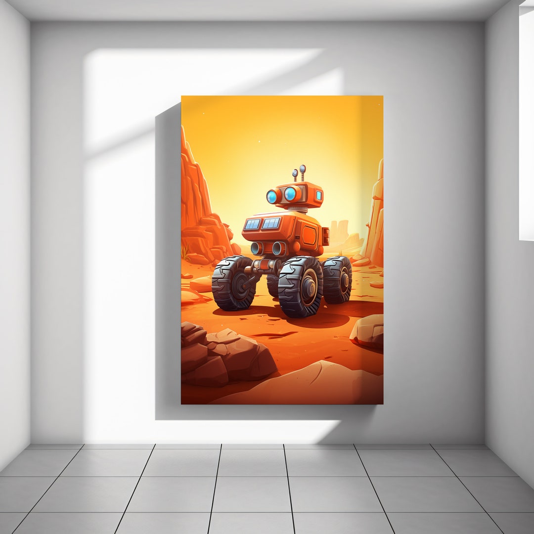 Cartoon Mars Rover Wall Art, Nursery Space Canvas, Large Wall Art ...